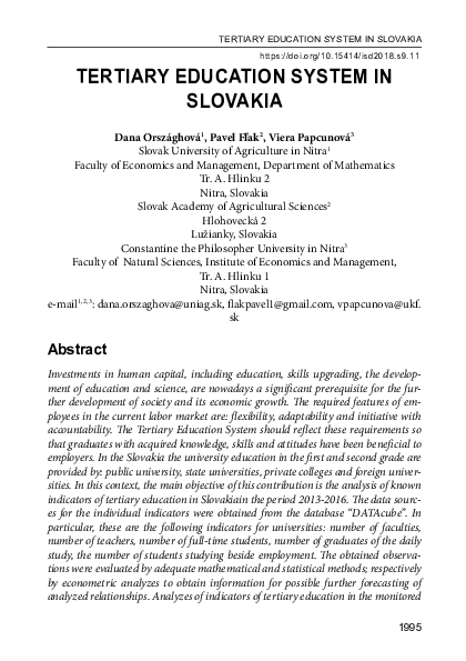 (PDF) Tertiary Education System in Slovakia