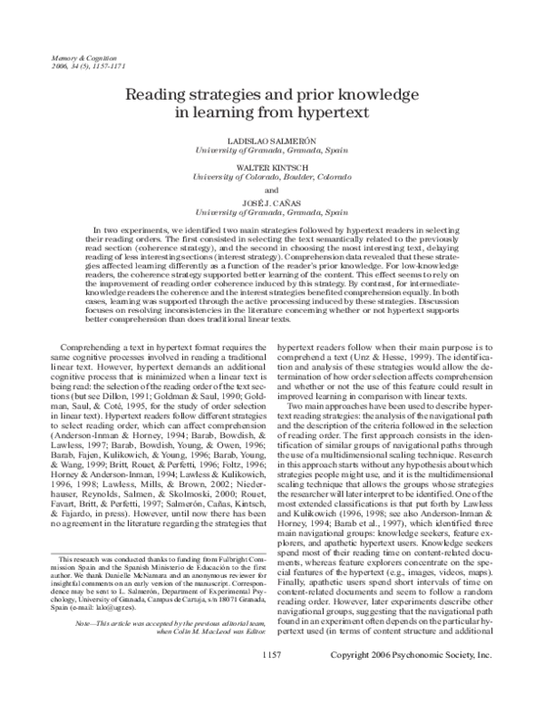 (PDF) Reading strategies and prior knowledge in learning from hypertext