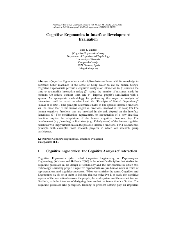 (PDF) Cognitive Ergonomics in Interface Development Evaluation