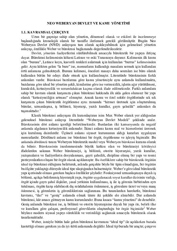 (PDF) NEO WEBERYAN DEVLET VE KAMU YÖNETİMİ