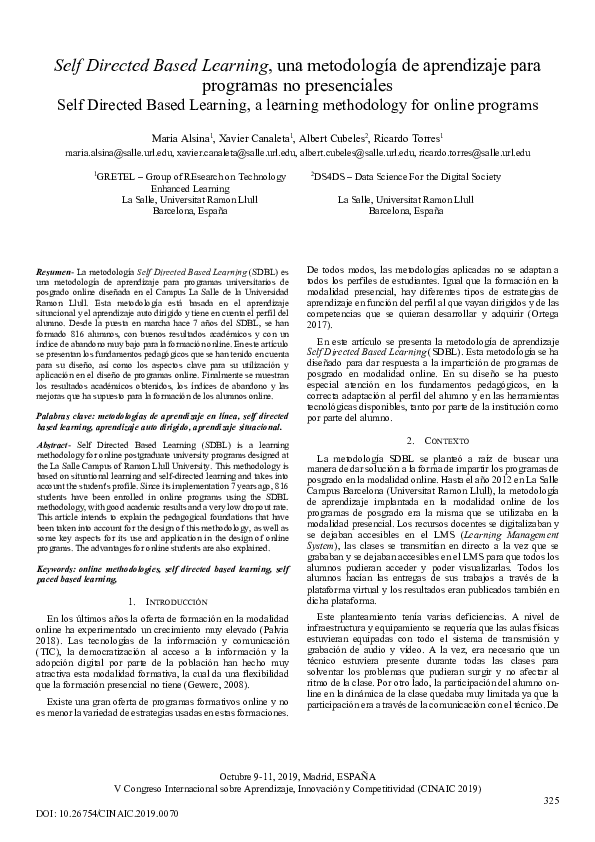 (PDF) Self Directed Based Learning, una metodología de aprendizaje para programas no presenciales