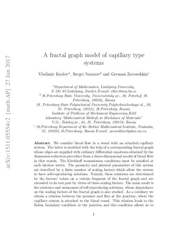 (PDF) A fractal graph model of capillary type systems