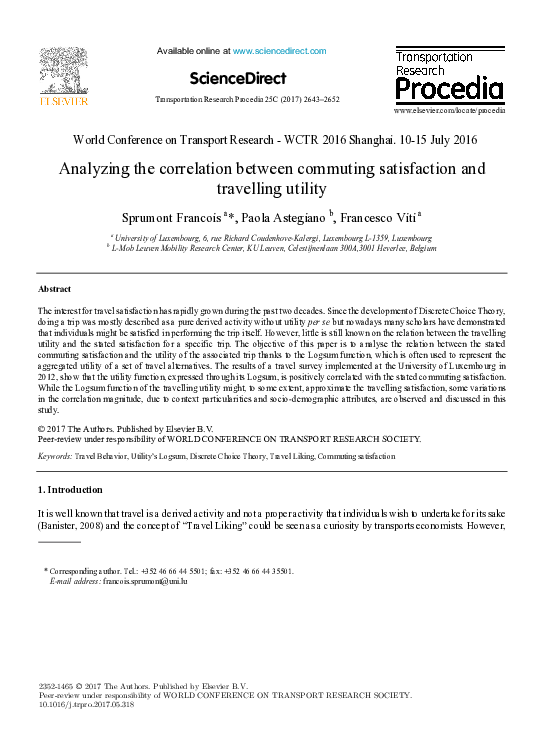 (PDF) Analyzing the correlation between commuting satisfaction and ...