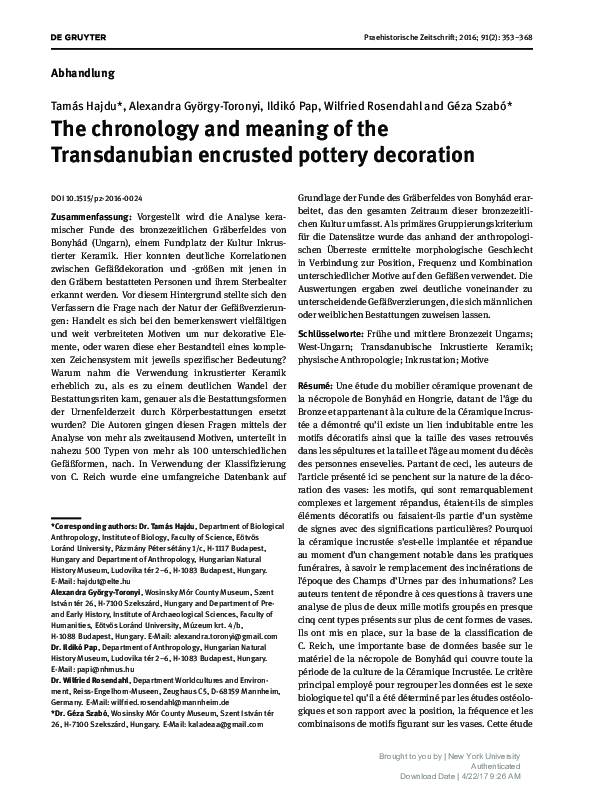 (PDF) The chronology and meaning of the Transdanubian encrusted pottery ...