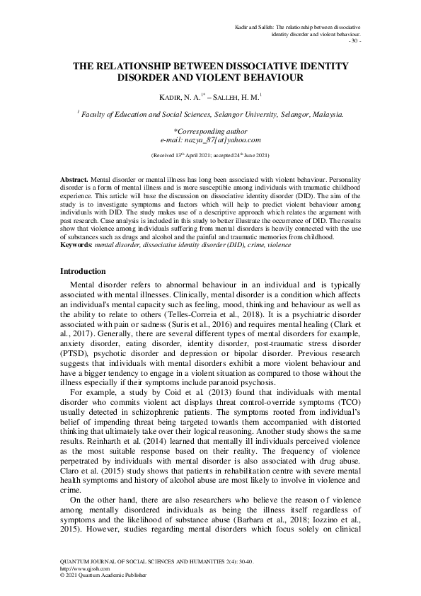 (PDF) The Relationship Between Dissociative Identity Disorder and ...