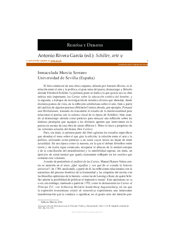 (PDF) Antonio Rivera García (ed.): Schiller, arte y política