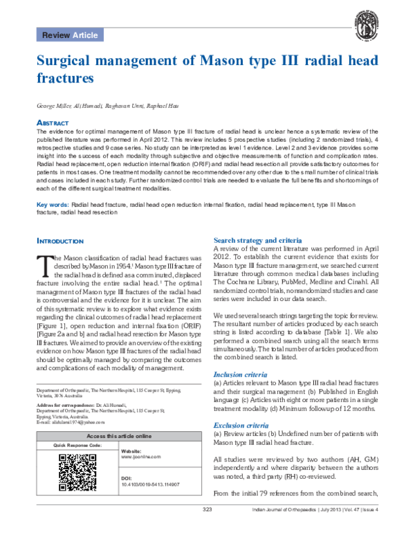 (PDF) Surgical Treatment of Radial Head Isolated Mason III Fractures ...