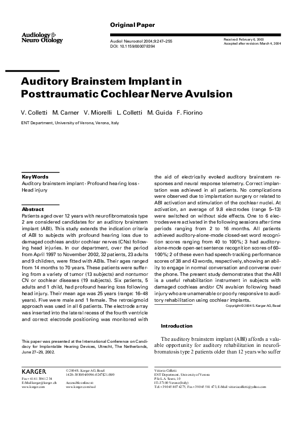 (PDF) Auditory Brainstem Implant in Posttraumatic Cochlear Nerve ...