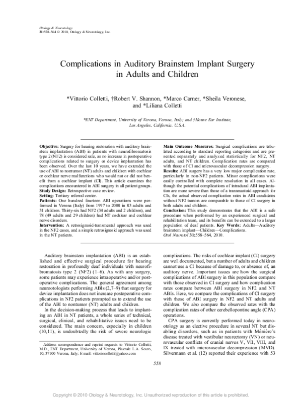 (PDF) Complications in Auditory Brainstem Implant Surgery in Adults and ...