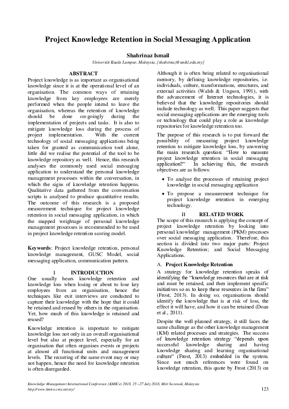(PDF) Project Knowledge Retention in Social Messaging Application