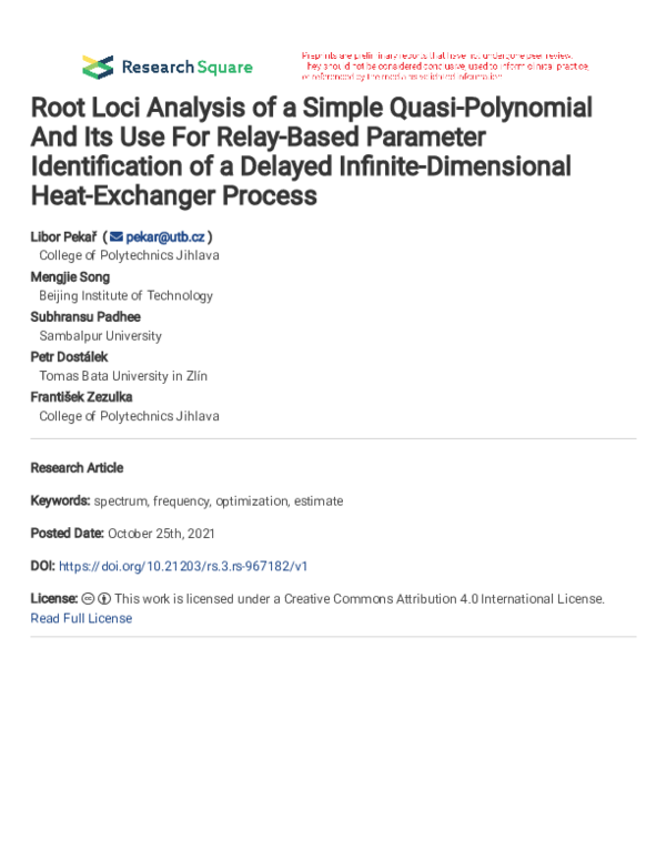Pdf Root Loci Analysis Of A Simple Quasi Polynomial And Its Use For Relay Based Parameter