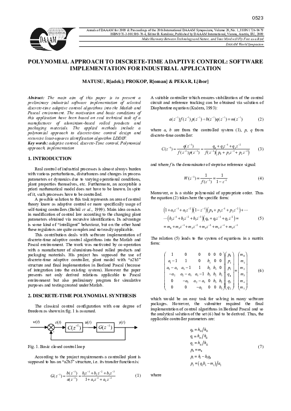 (PDF) Polynomial approach to discrete-time adaptive control: Software implementation for ...