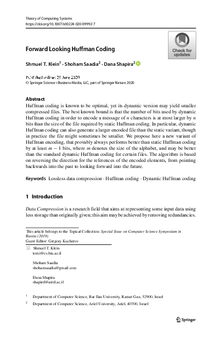 (PDF) Forward Looking Huffman Coding