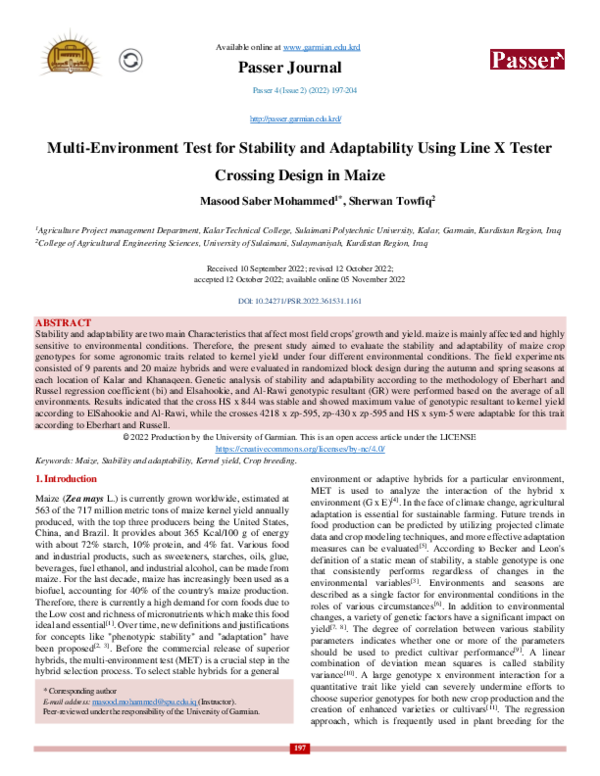(PDF) Multi-Environment Test for Stability and Adaptability Using Line ...