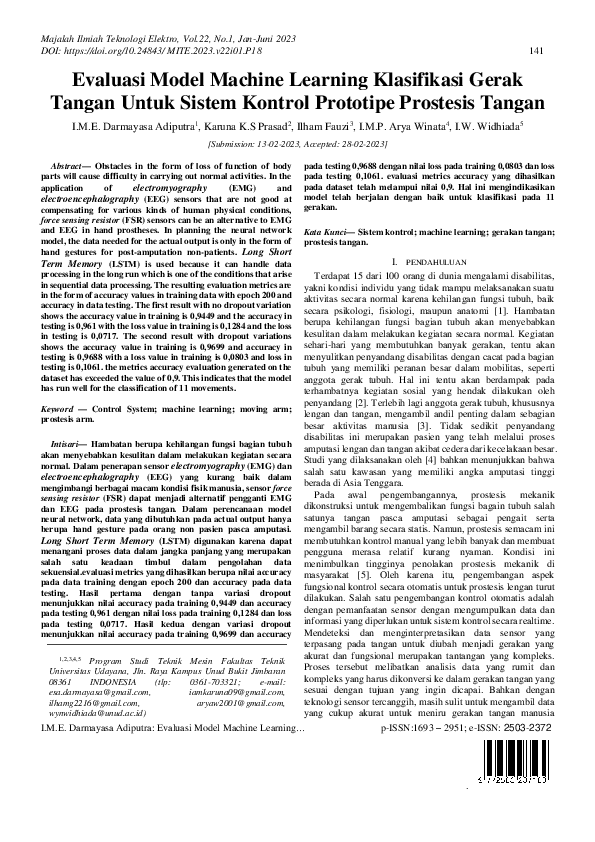 (PDF) Evaluasi Model Machine Learning Klasifikasi Gerak Tangan Untuk ...