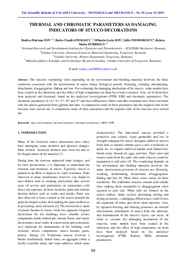 (PDF) Thermal and Chromatic Parameters as Damaging Indicators of Stucco ...