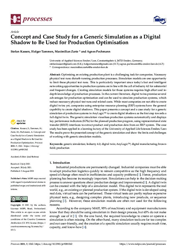 (PDF) Concept and Case Study for a Generic Simulation as a Digital ...