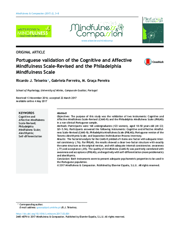 Pdf Portuguese Validation Of The Cognitive And Affective Mindfulness Scale Revised And The