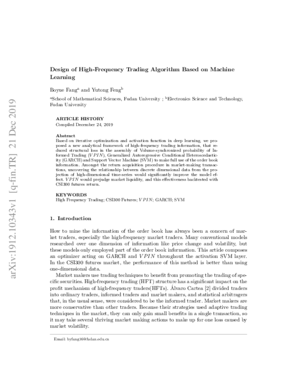 Pdf Design Of High Frequency Trading Algorithm Based On Machine Learning