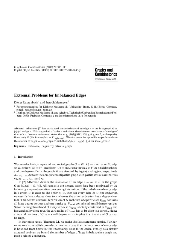 (PDF) Extremal Problems for Imbalanced Edges
