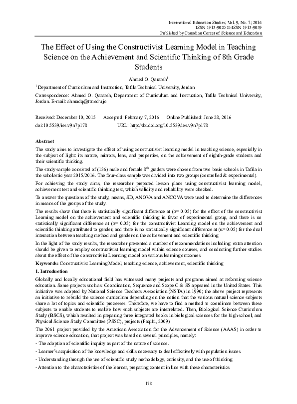 (PDF) The Effect of Using the Constructivist Learning Model in Teaching Science on the ...