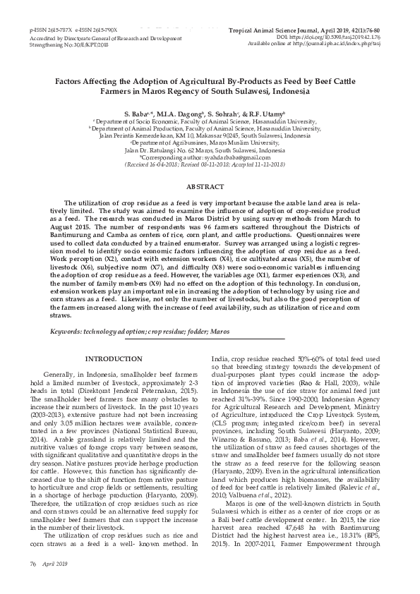 (PDF) Factors Affecting the Adoption of Agricultural By-Products as Feed by Beef Cattle Farmers ...