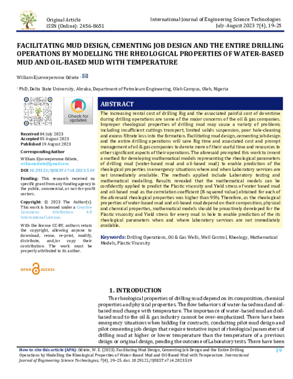 (PDF) FACILITATING MUD DESIGN, CEMENTING JOB DESIGN AND THE ENTIRE DRILLING OPERATIONS BY ...