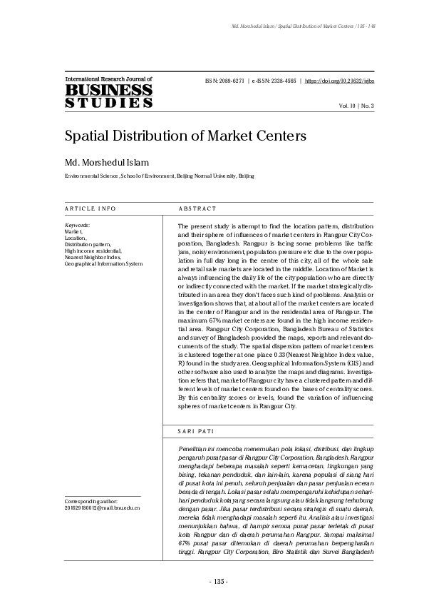 (PDF) Spatial Distribution of Market Centers