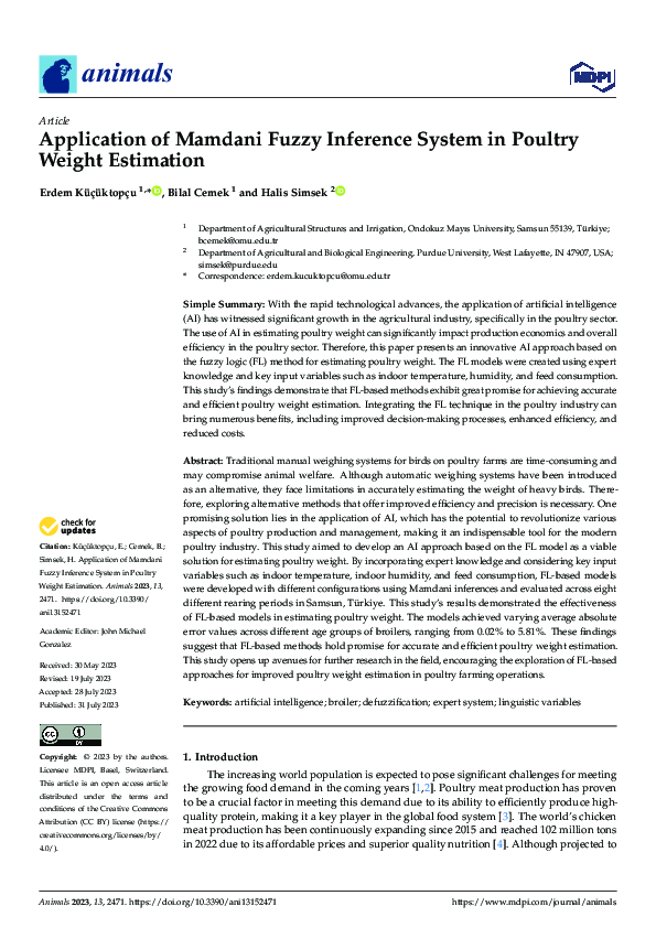 (PDF) Application of Mamdani Fuzzy Inference System in Poultry Weight ...
