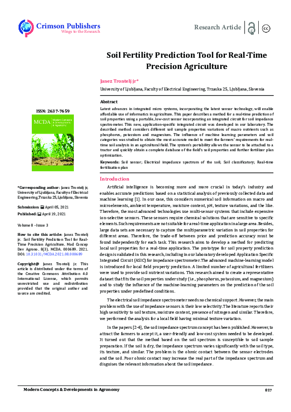 (PDF) Soil Fertility Prediction Tool for Real-Time Precision ...
