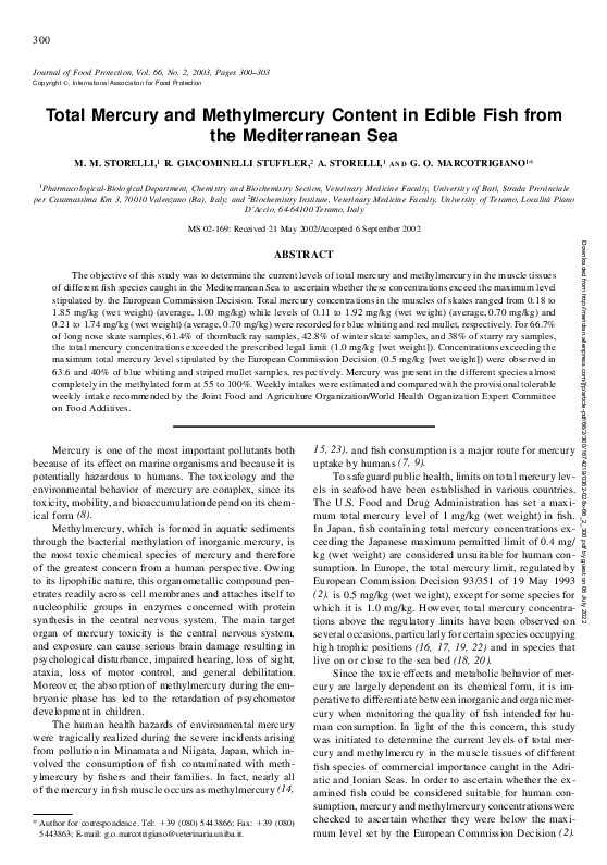 (PDF) Mercury Levels in Edible Fish from the Mediterranean Sea