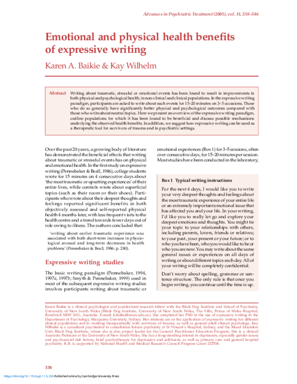 (PDF) Emotional and physical health benefits of expressive writing