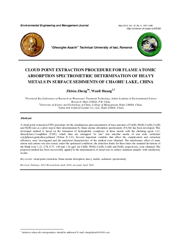 (PDF) Cloud point extraction procedure for flame atomic absorption spectrometric determination ...