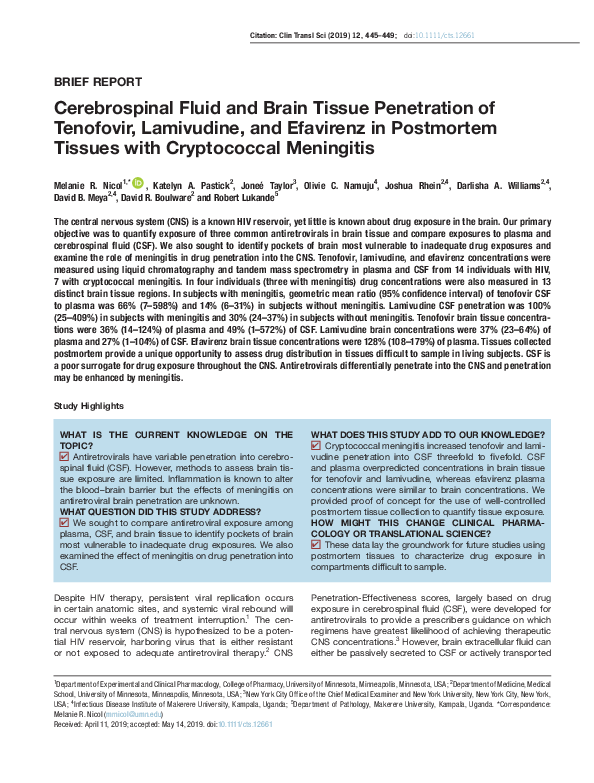 (PDF) Cerebrospinal Fluid and Brain Tissue Penetration of Tenofovir ...