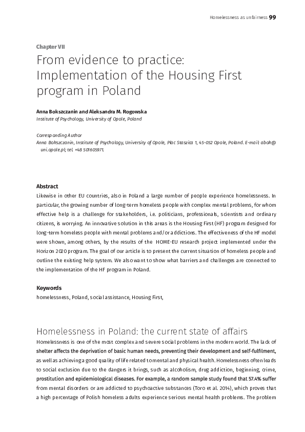 (PDF) From evidence to practice: Implementation of the Housing First program in Poland