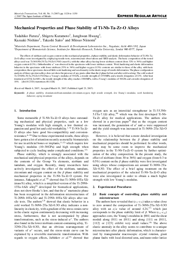 (PDF) Mechanical Properties and Phase Stability of Ti-Nb-Ta-Zr-O Alloys