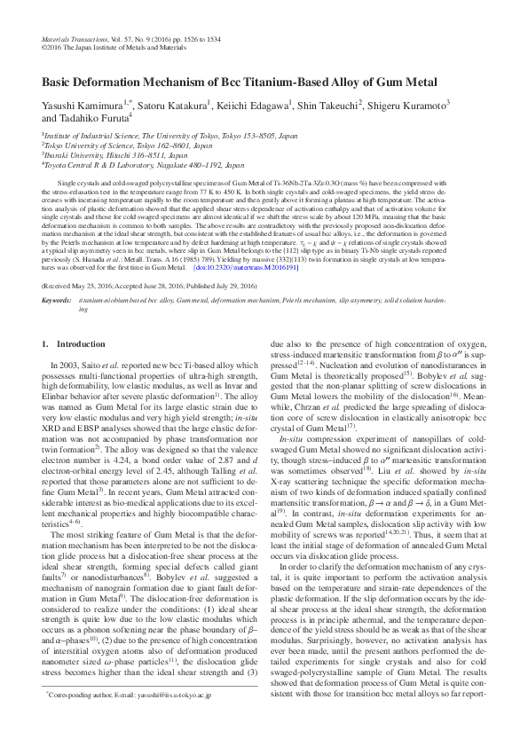 (PDF) Basic Deformation Mechanism of Bcc Titanium-Based Alloy of Gum Metal