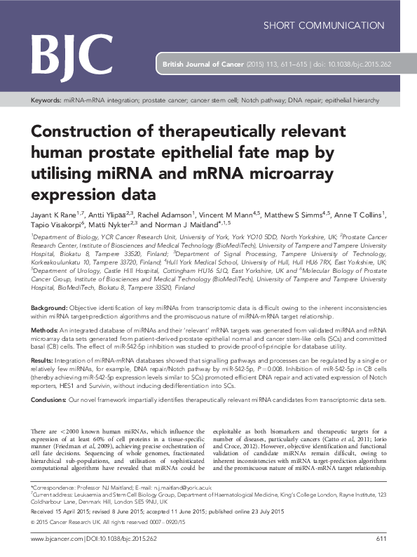(PDF) Construction of therapeutically relevant human prostate epithelial fate map by utilising ...