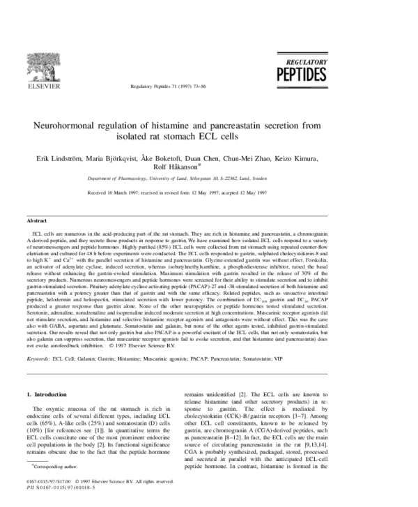 (PDF) Neurohormonal regulation of histamine and pancreastatin secretion ...