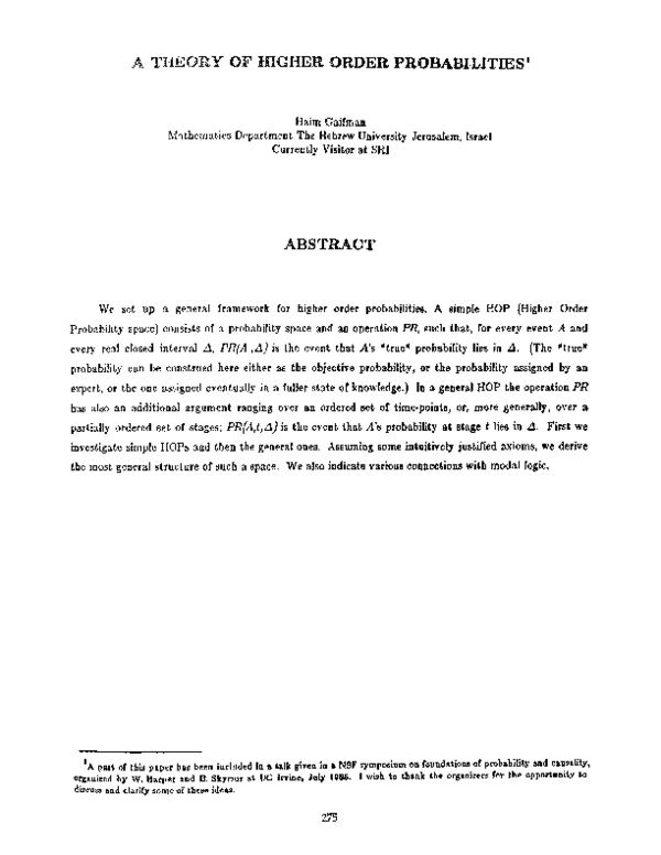 (PDF) A Theory of Higher Order Probabilities