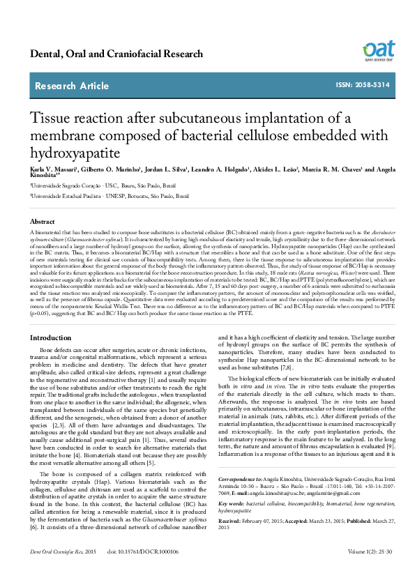 (PDF) Tissue reaction after subcutaneous implantation of a membrane composed of bacterial ...