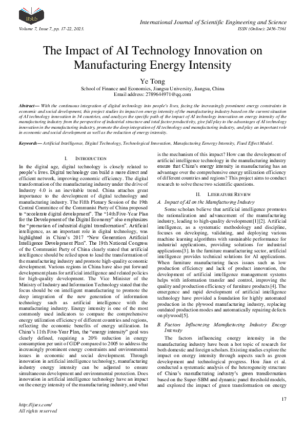 (PDF) The Impact of AI Technology Innovation on Manufacturing Energy ...