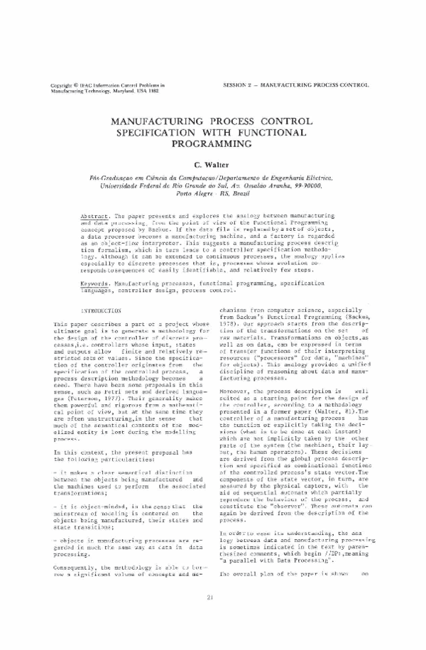 (PDF) Manufacturing Process Control Specification with Functional ...