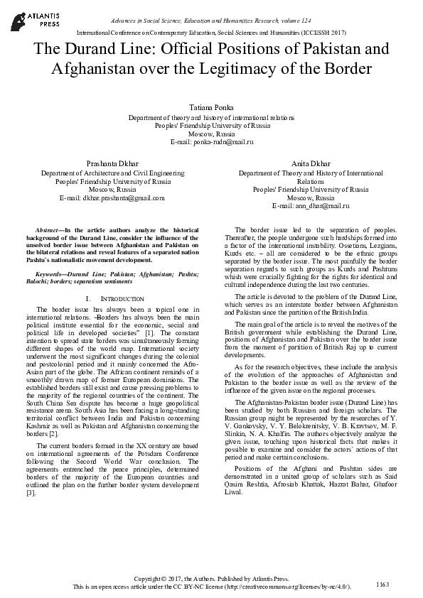 (PDF) The Durand Line: Official Positions of Pakistan and Afghanistan ...