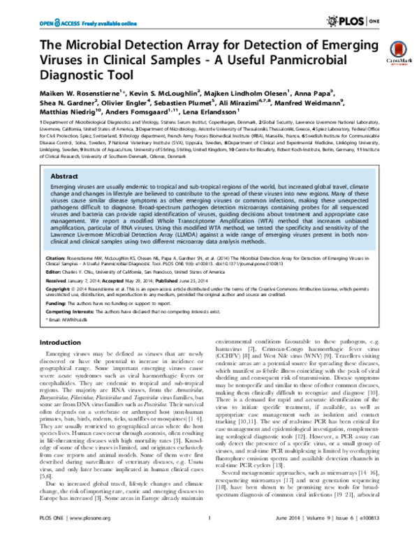 (PDF) The Microbial Detection Array for Detection of Emerging Viruses in Clinical Samples - A ...