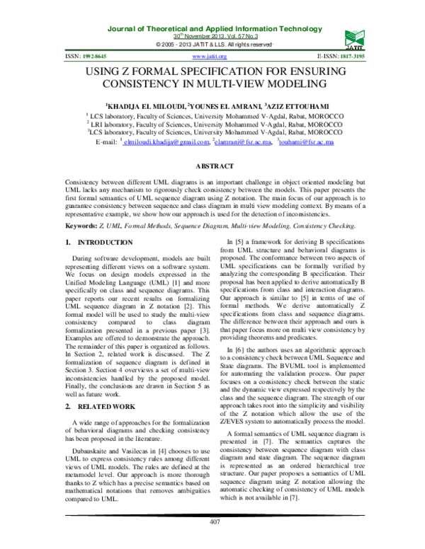 (PDF) Using Z Formal Specification for Ensuring Consistency in Multiview Modeling