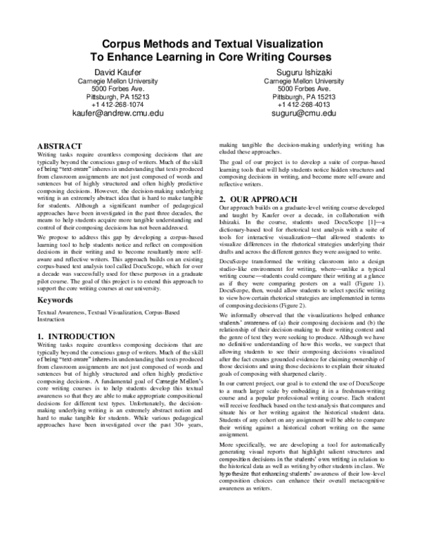 (PDF) Corpus Tools to Improve Writing Awareness