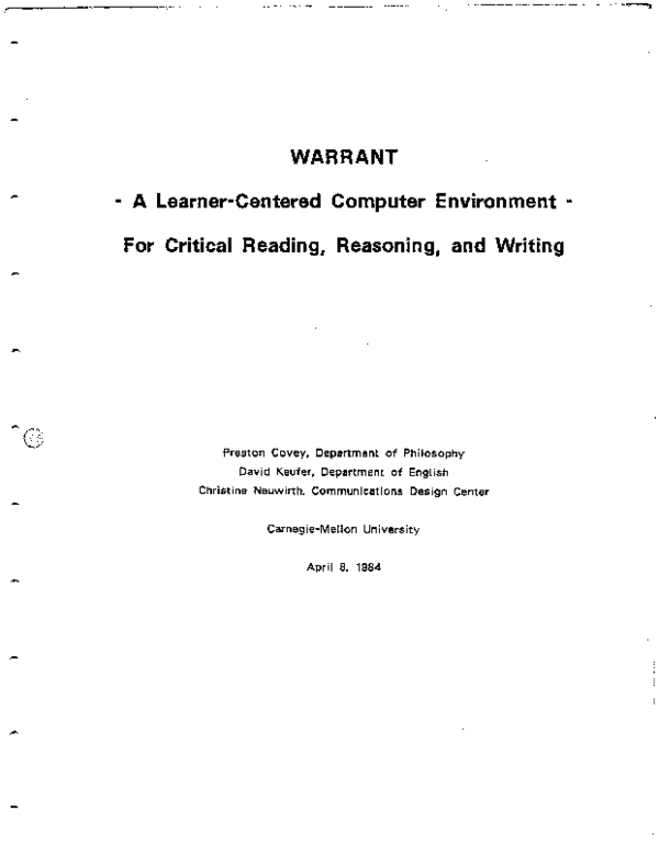(PDF) WARRANT - A Learner-Centered Computer Environment For Critical ...