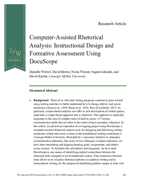 (PDF) Computer-Assisted Rhetorical Analysis: Instructional Design and ...