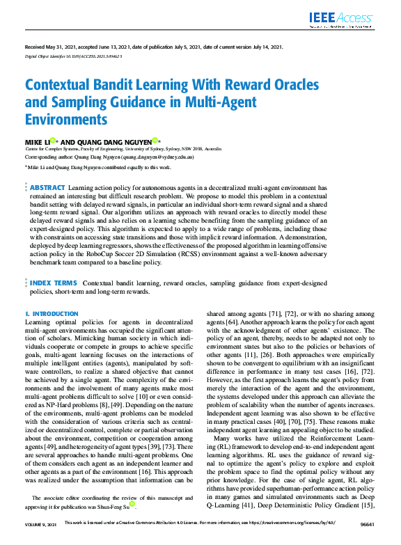 (PDF) Contextual Bandit Learning With Reward Oracles and Sampling Guidance in Multi-Agent ...